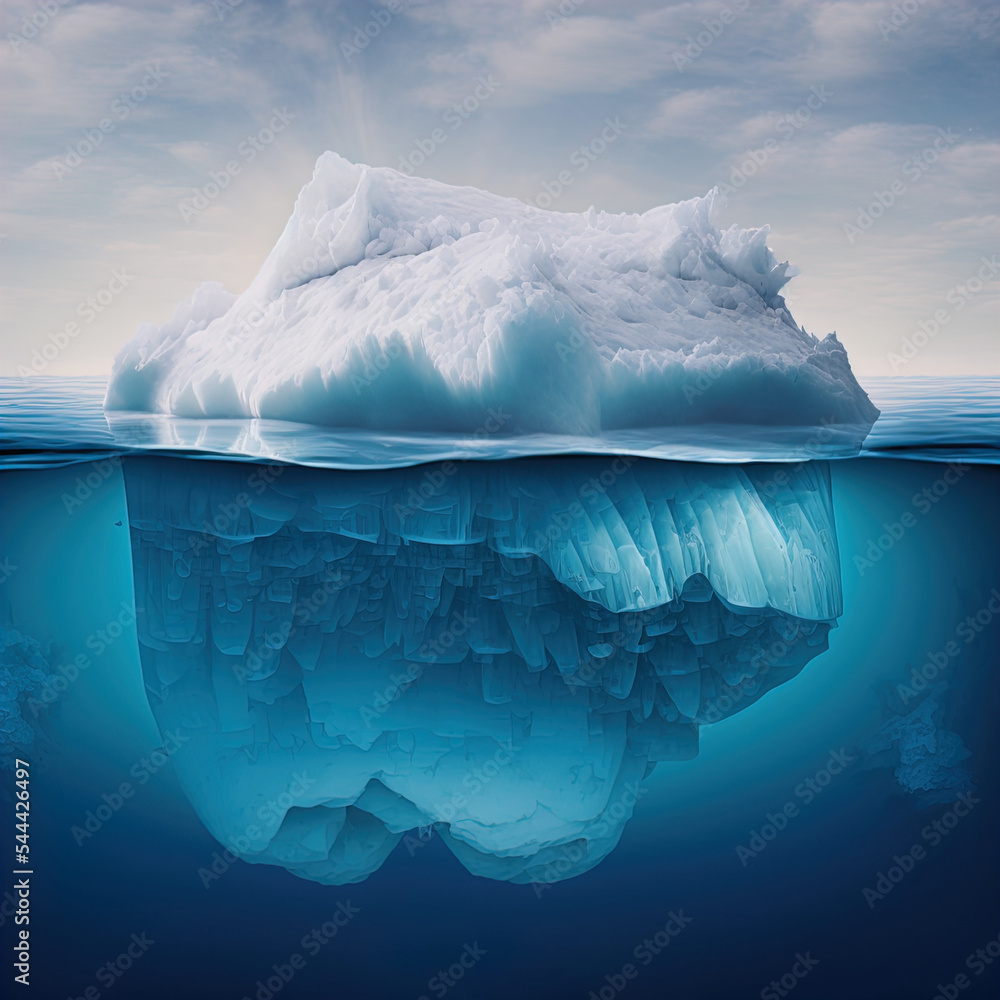 Image showing iceberg above the water and its massive submerged portion ...