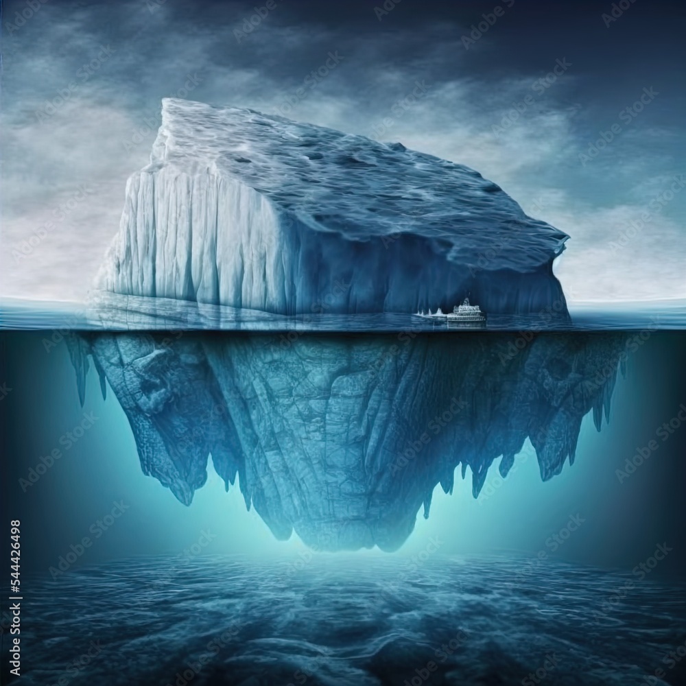 Image showing iceberg above the water and its massive submerged portion ...