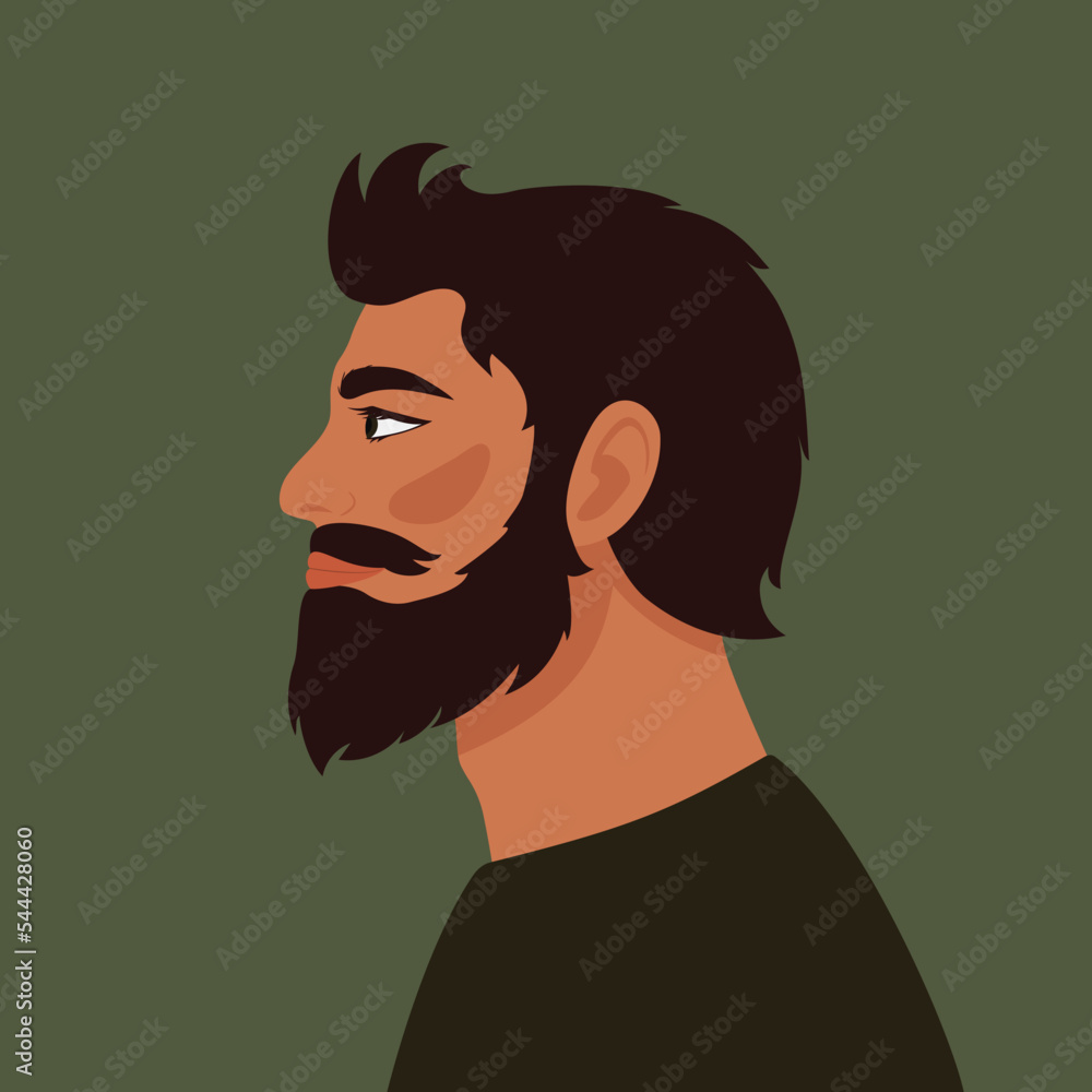 Bearded man's face in profile. Male portrait with beard, side view ...