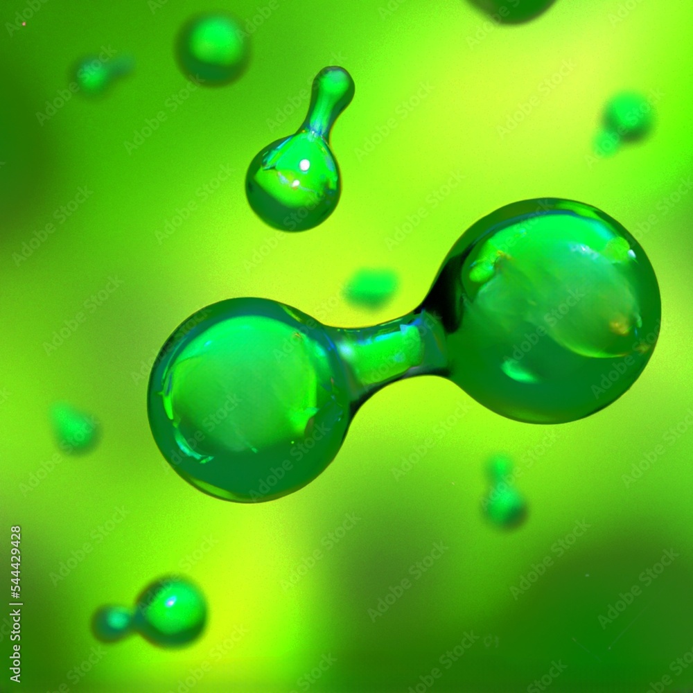 Green Hydrogen H2 gas molecule. Production of green hydrogen energy powered by renewable ...