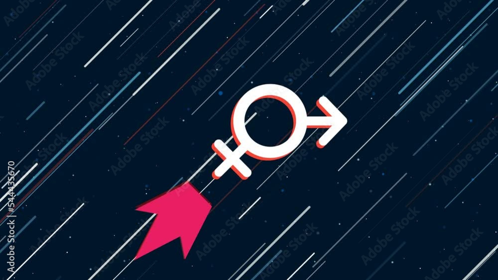 Bigender symbol flies through the universe on a jet propulsion. The ...