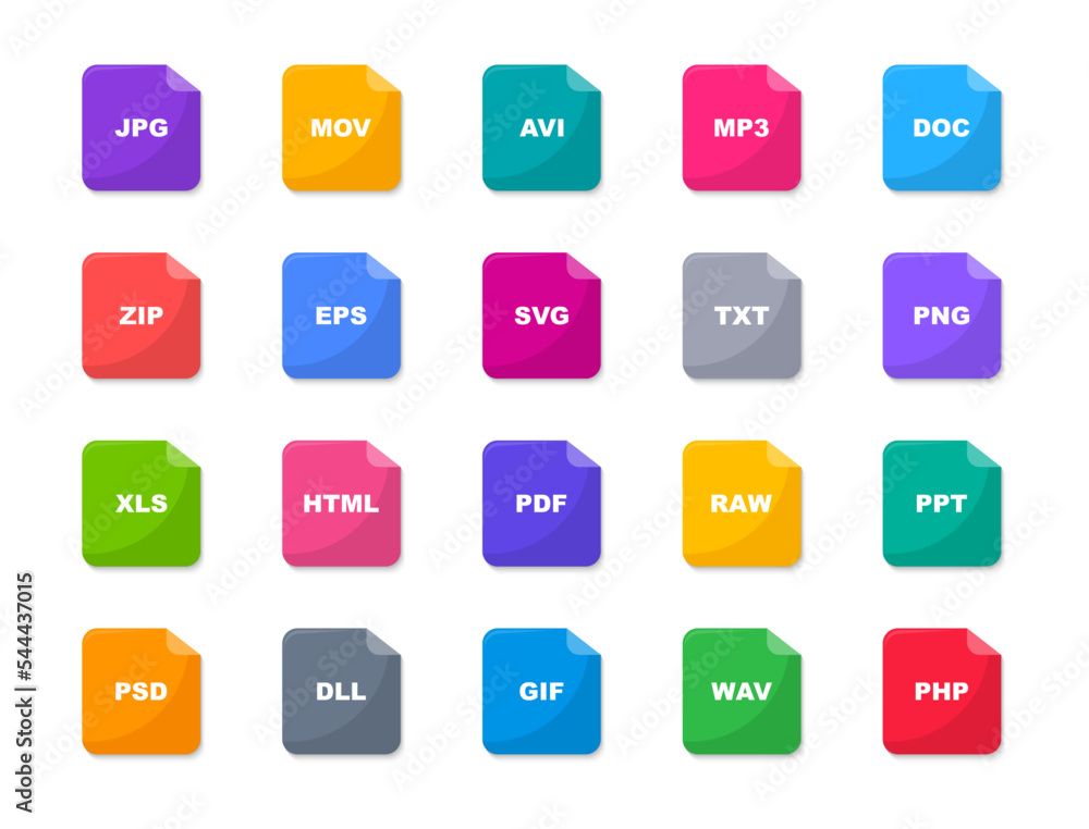 File type icons. File formats in flat design. File and documents ...