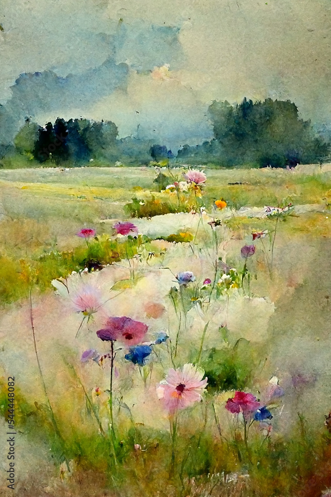 Watercolor meadow Stock Illustration | Adobe Stock