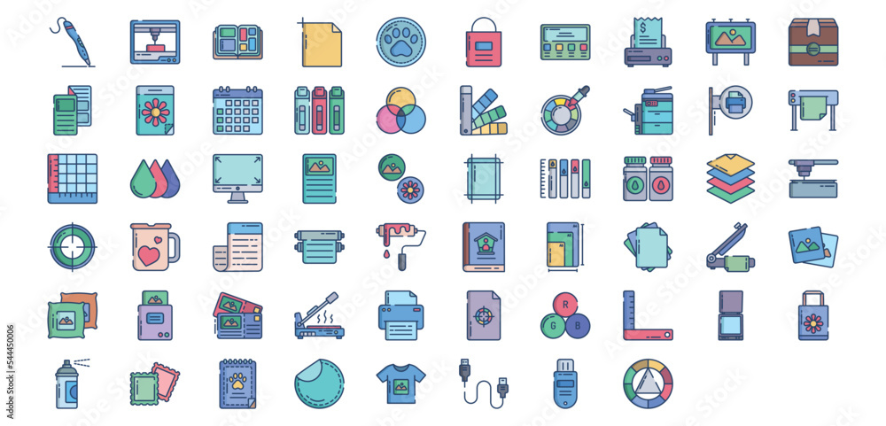 Collection of icons related to Printing and binding, including icons ...