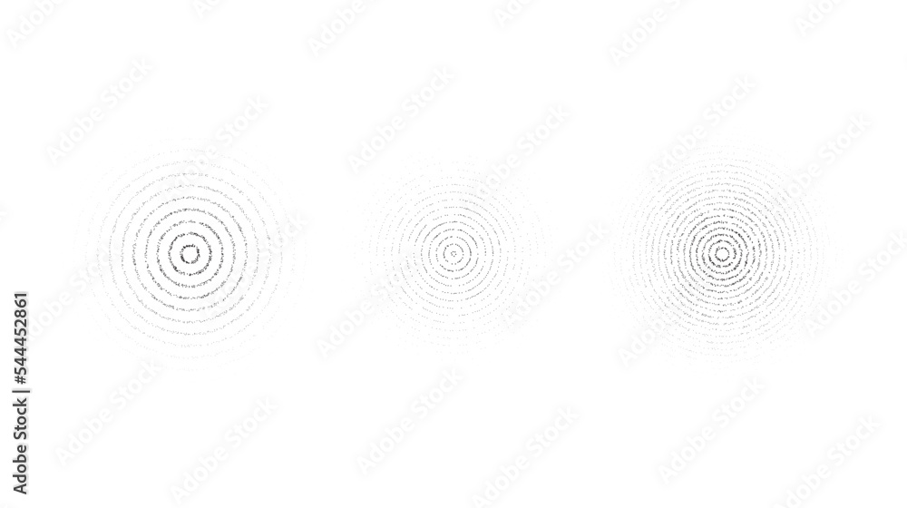 Vetor de Faded concentric circles set. Dotted grainy rings set ...