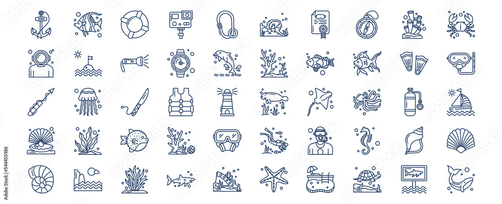 Collection of icons related to Sea Life, including icons like Anchor ...