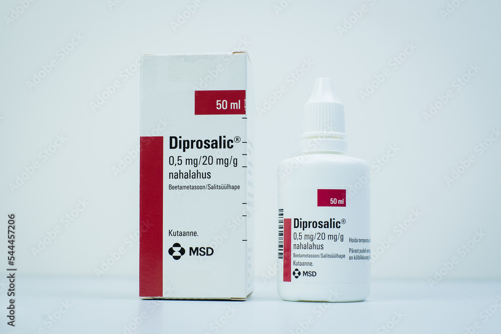 Tallinn, Estonia - October 19, 2022: Hand holding Diprosalic skin ...