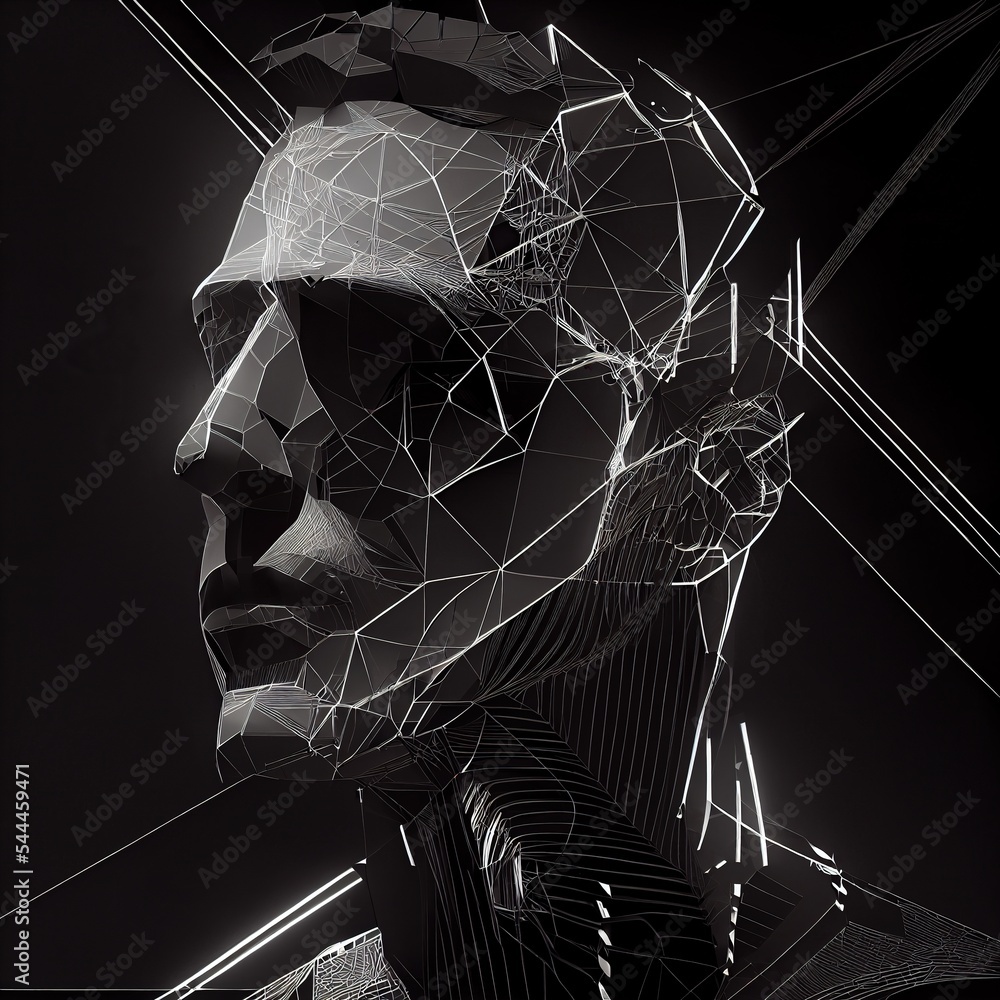 Black and white geometric shapes and lines, outline of a male person ...