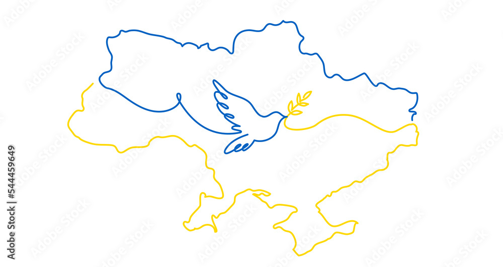 Peace to Ukraine concept with dove with a branch and Ukraine map ...