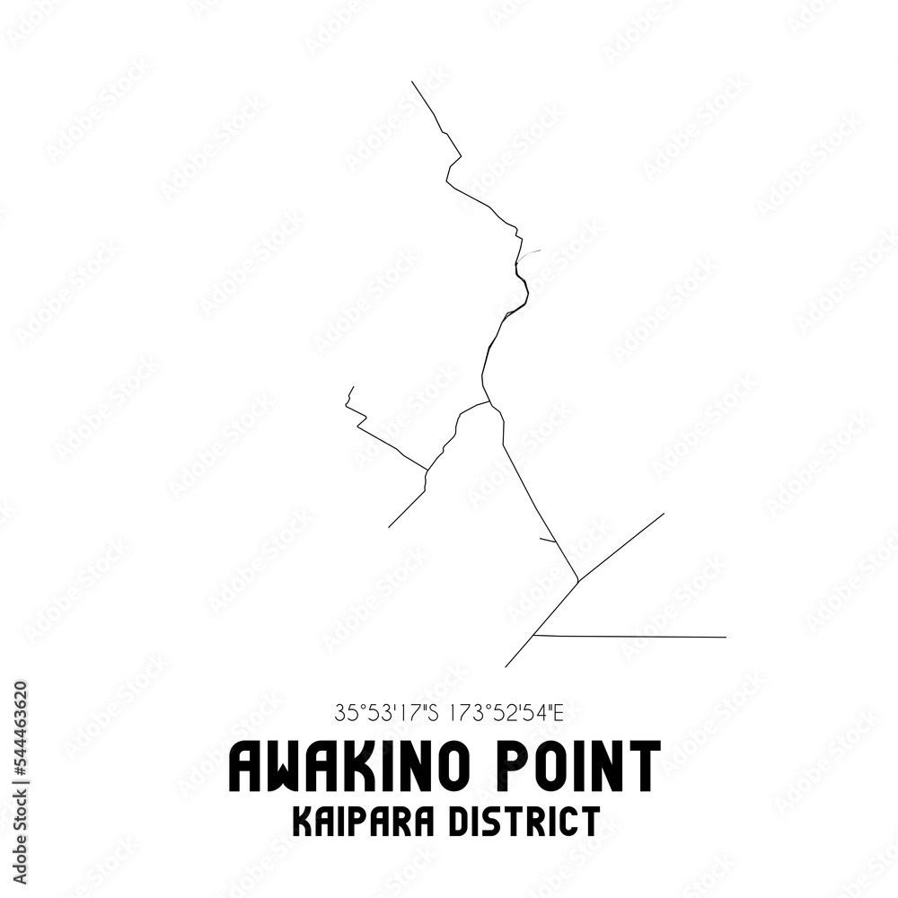 Awakino Point, Kaipara District, New Zealand. Minimalistic road map ...