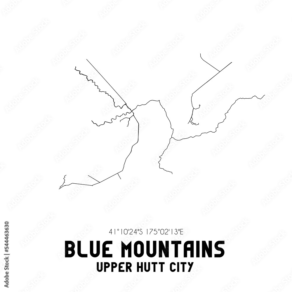 Blue Mountains, Upper Hutt City, New Zealand. Minimalistic road map ...