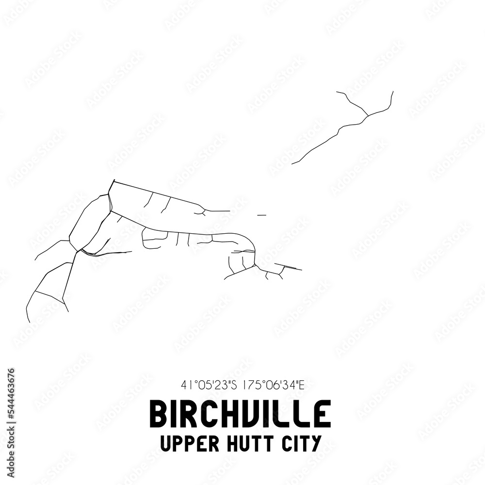 Birchville, Upper Hutt City, New Zealand. Minimalistic road map with ...