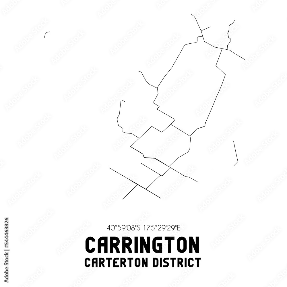 Carrington, Carterton District, New Zealand. Minimalistic road map with ...