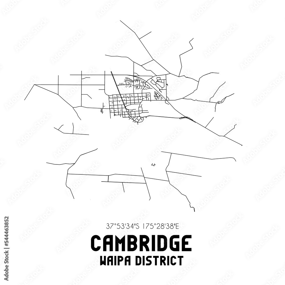 Cambridge, Waipa District, New Zealand. Minimalistic road map with ... Cambridge, Waipa District, New Zealand. Minimalistic road map with ...