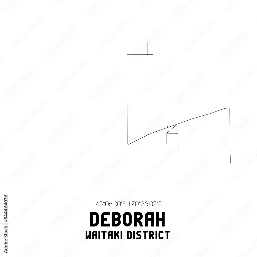 Deborah, Waitaki District, New Zealand. Minimalistic road map with black and white lines Stock ...