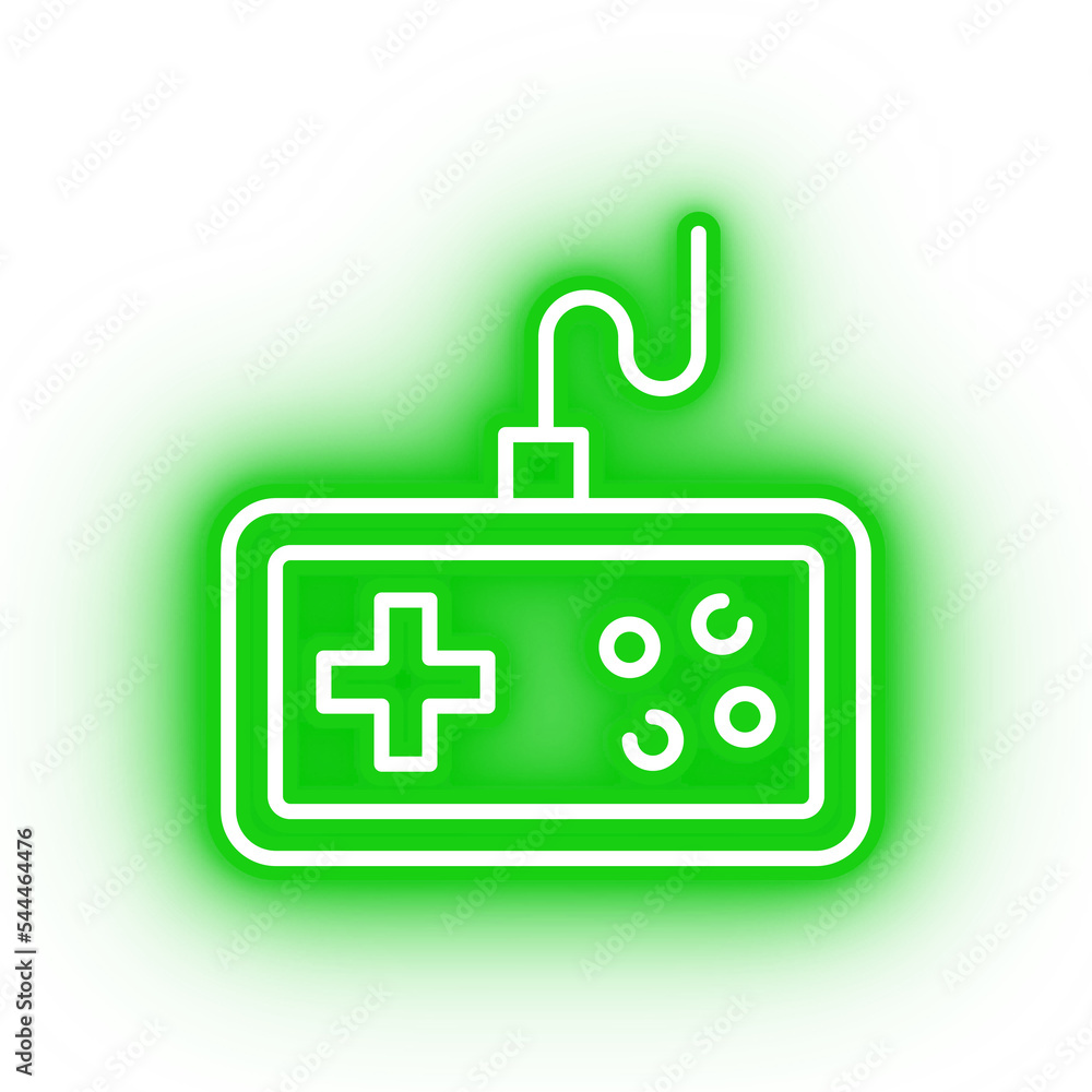 Neon green controller icon, retro game controller on transparent ...