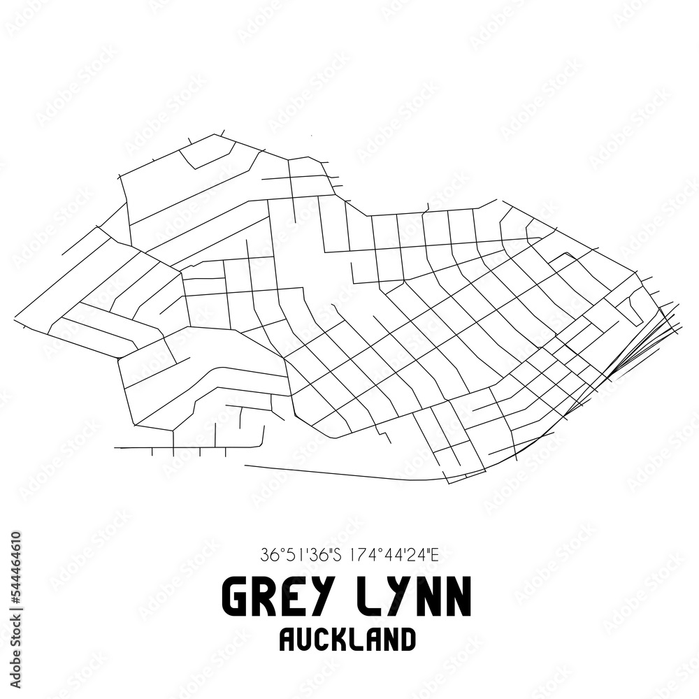 Grey Lynn, Auckland, New Zealand. Minimalistic road map with black and ...