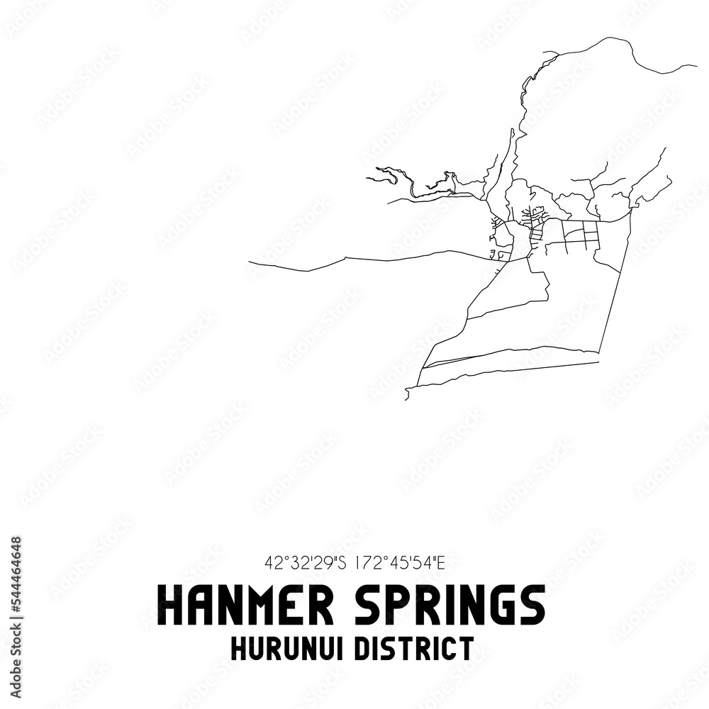 Hanmer Springs, Hurunui District, New Zealand. Minimalistic road map ...