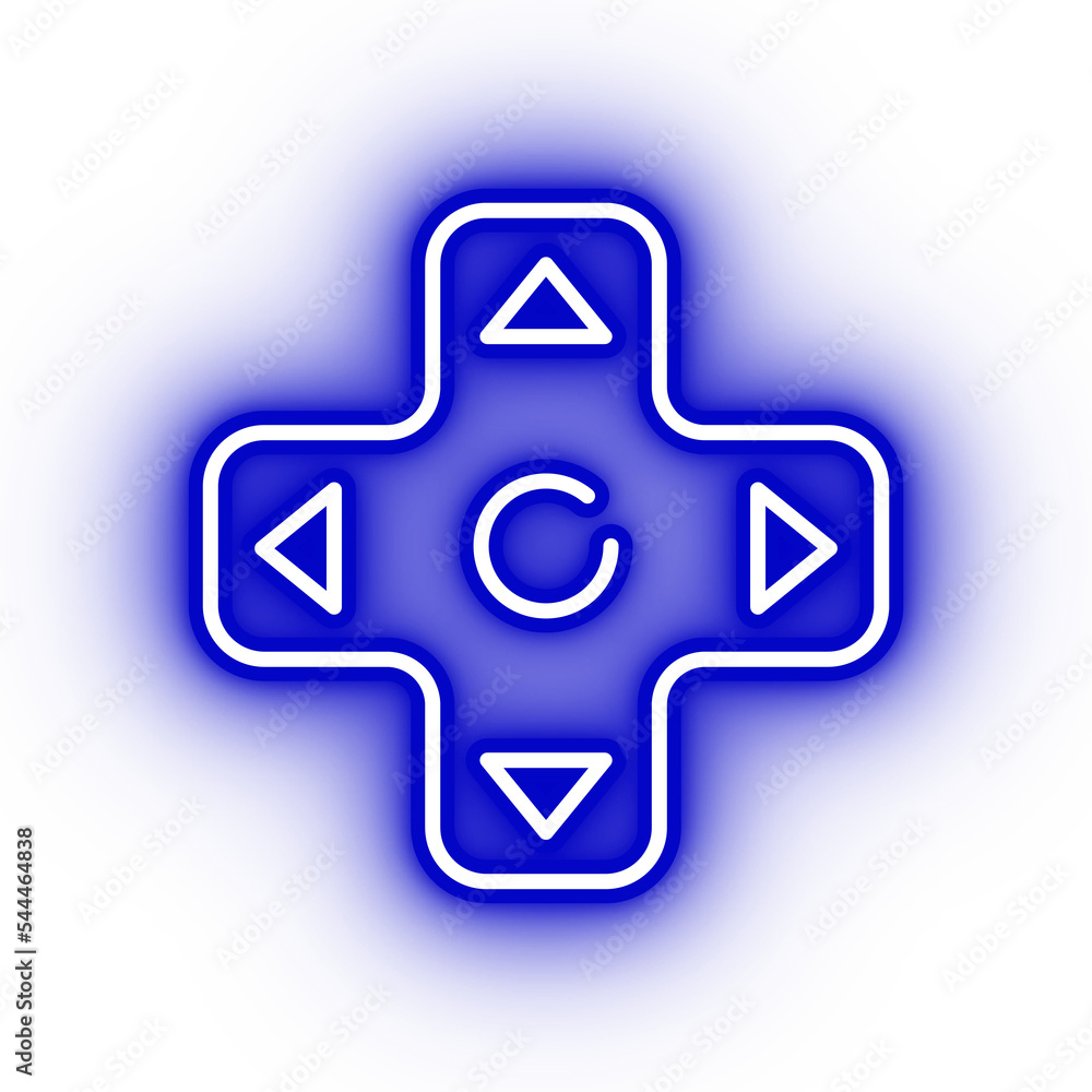 Neon blue d-pad icon, arrow buttons on transparent background ...