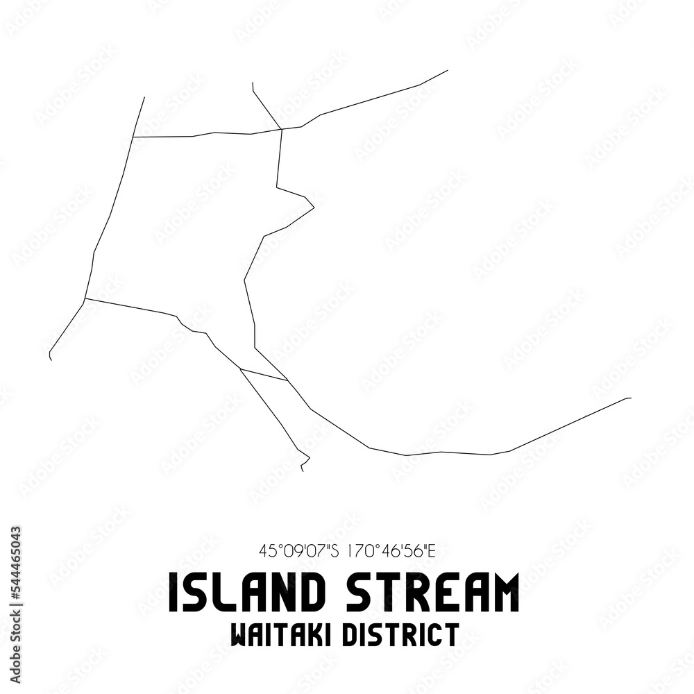 Island Stream, Waitaki District, New Zealand. Minimalistic road map ...