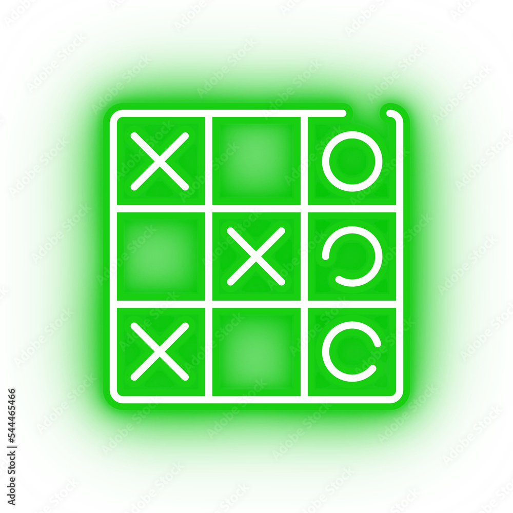 Neon green noughts and crosses game, tic tac toe on transparent ...