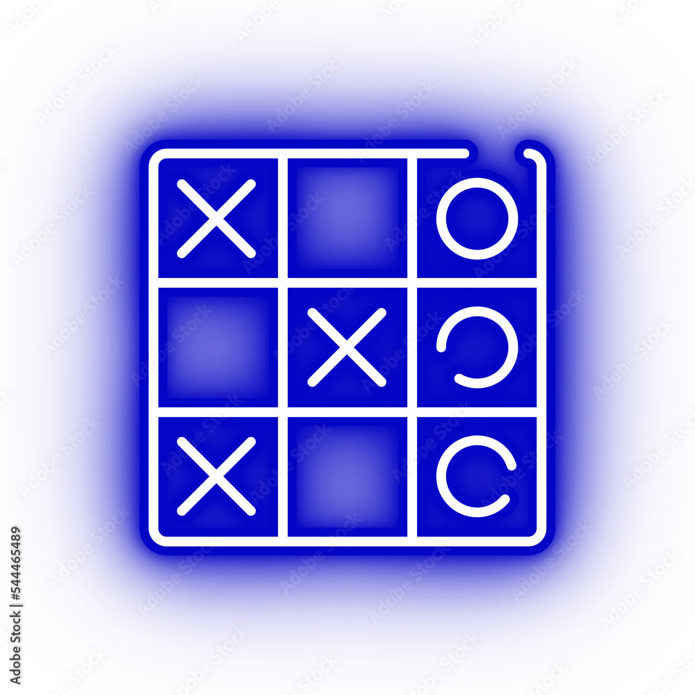 Neon blue noughts and crosses game, tic tac toe on transparent ...