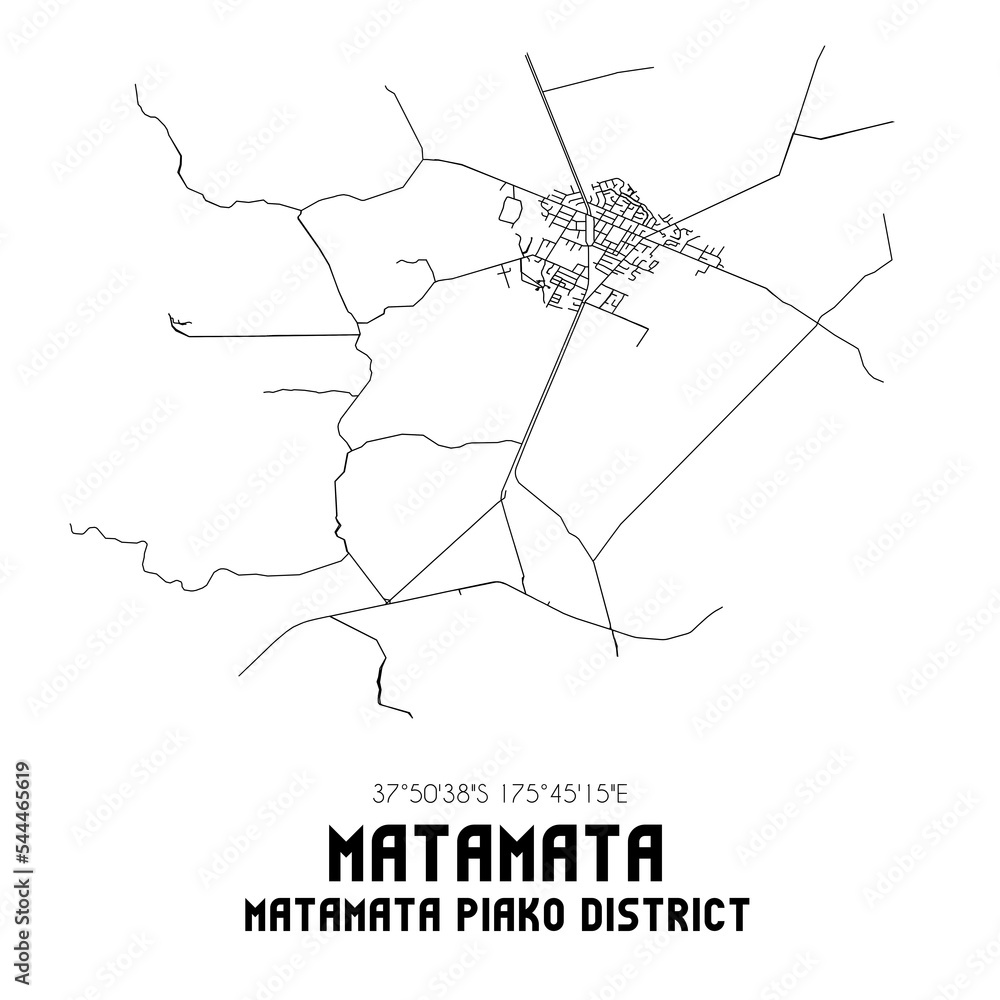 Matamata, Matamata-Piako District, New Zealand. Minimalistic road map ...