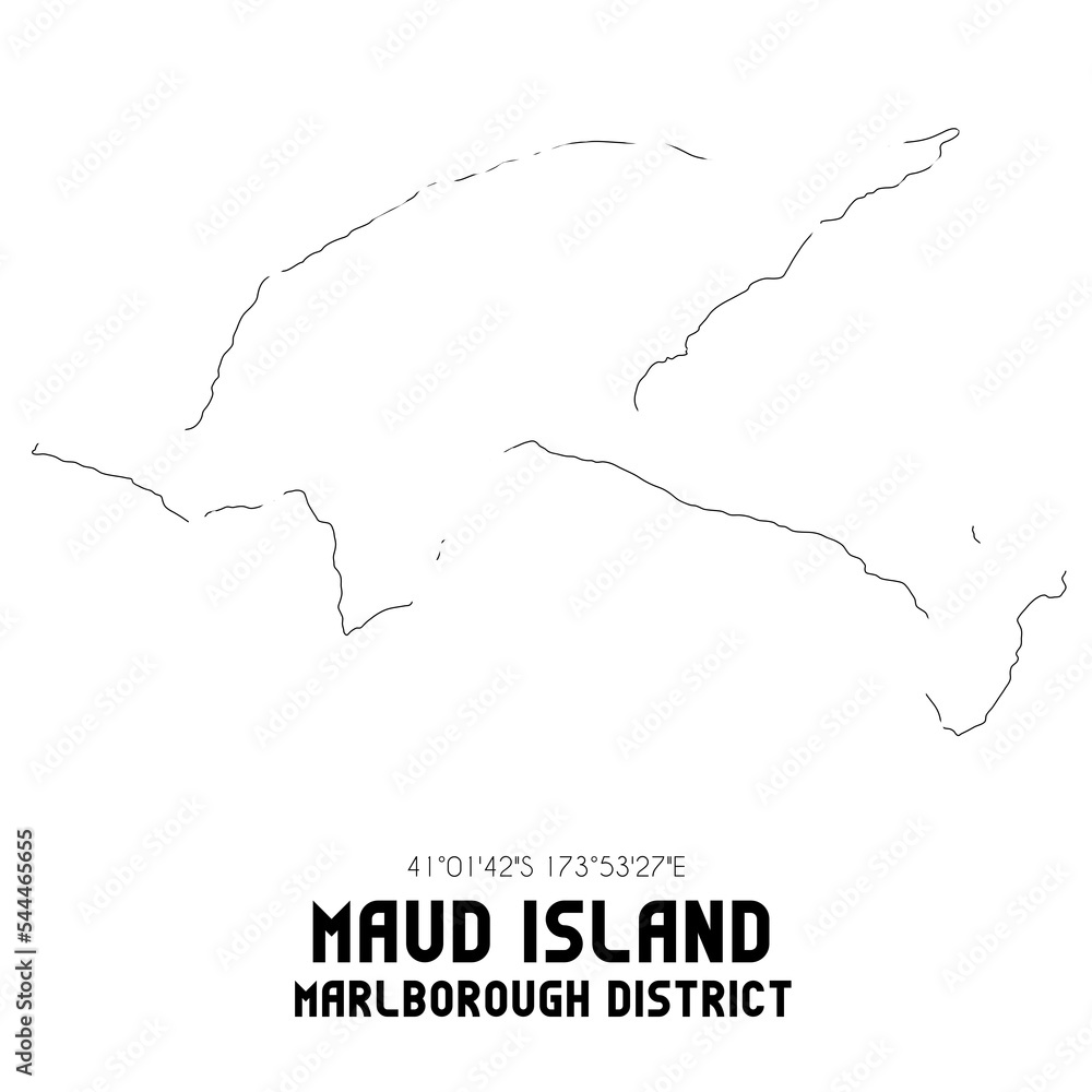 Maud Island, Marlborough District, New Zealand. Minimalistic road map ...