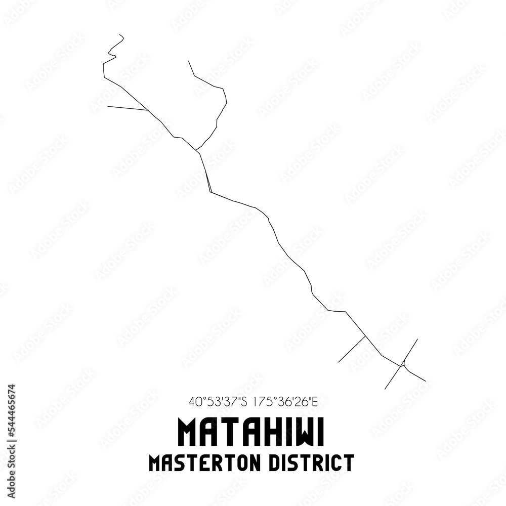 Matahiwi, Masterton District, New Zealand. Minimalistic road map with ...