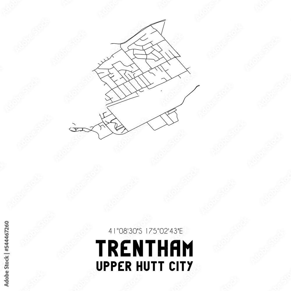 Trentham, Upper Hutt City, New Zealand. Minimalistic road map with ...
