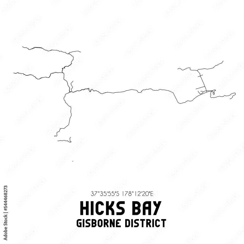 Hicks Bay, Gisborne District, New Zealand. Minimalistic road map with ...