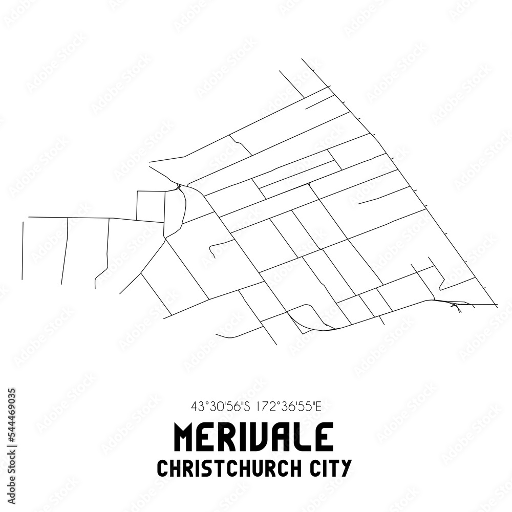 Merivale, Christchurch City, New Zealand. Minimalistic road map with black and white lines Stock ...