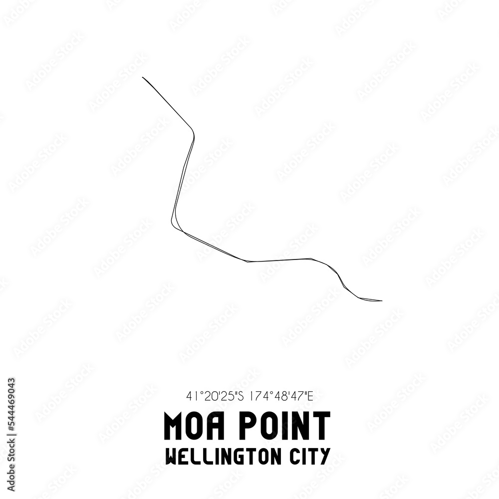 Moa Point, Wellington City, New Zealand. Minimalistic road map with ...