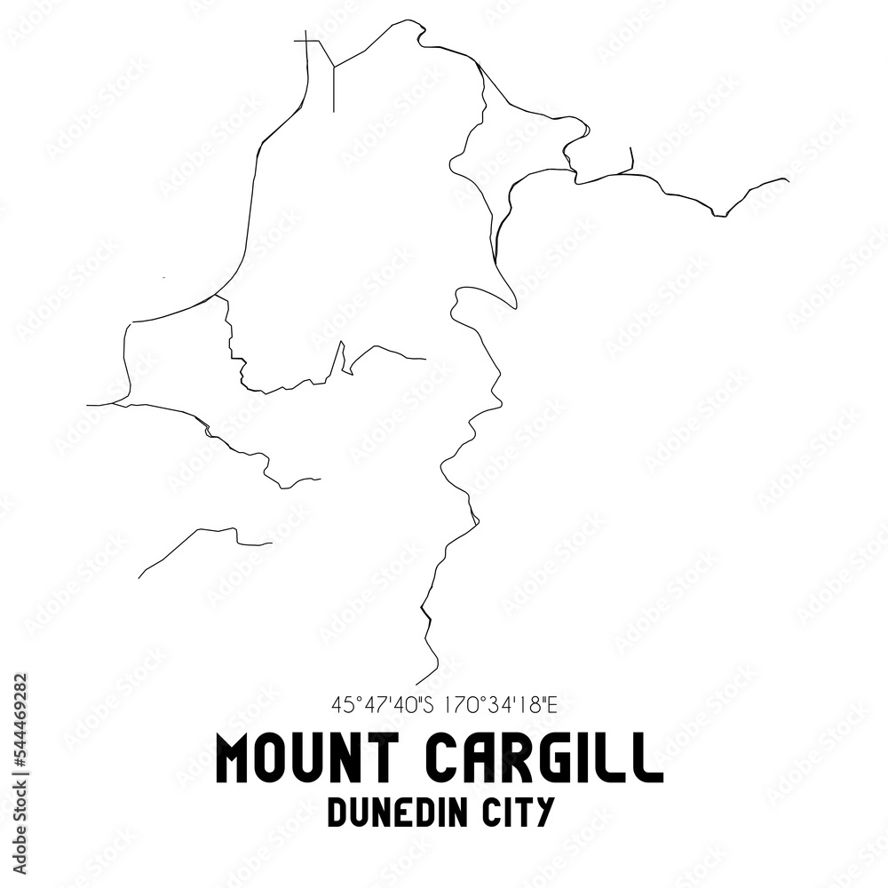 Mount Cargill, Dunedin City, New Zealand. Minimalistic road map with ...