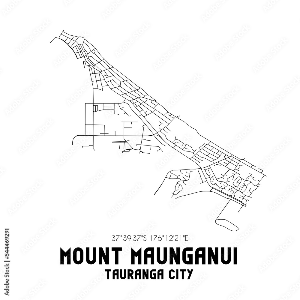 Mount Maunganui, Tauranga City, New Zealand. Minimalistic road map with ...