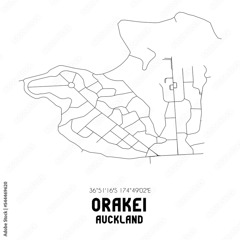 Orakei, Auckland, New Zealand. Minimalistic road map with black and ...