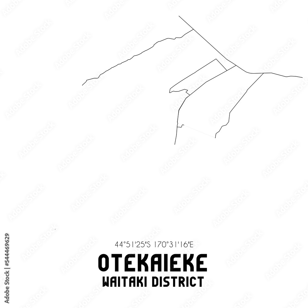 Otekaieke, Waitaki District, New Zealand. Minimalistic road map with ...