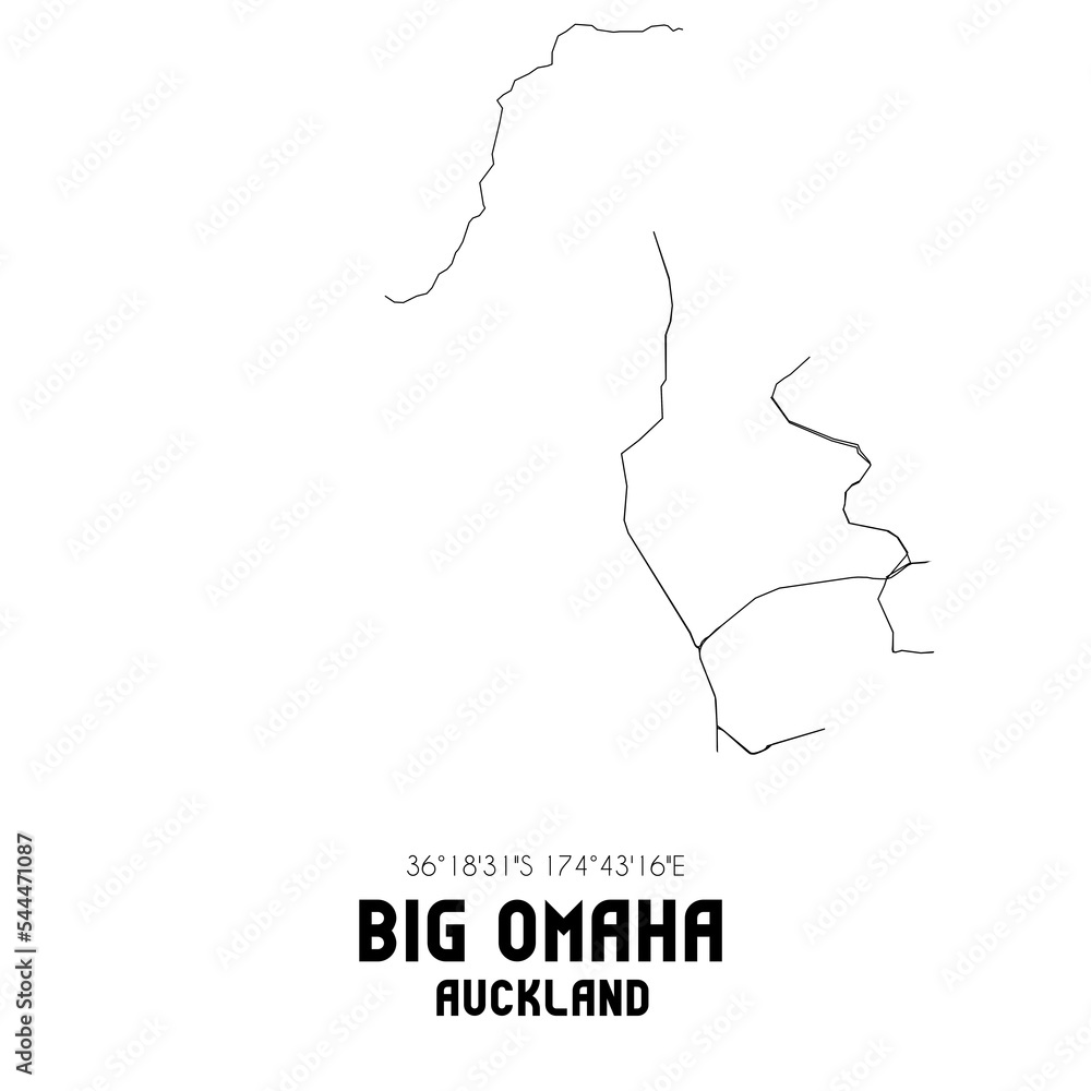 Big Omaha, Auckland, New Zealand. Minimalistic road map with black and ...
