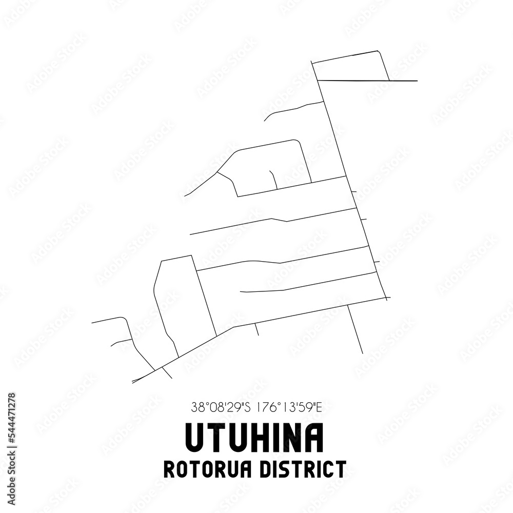 Utuhina, Rotorua District, New Zealand. Minimalistic road map with ...