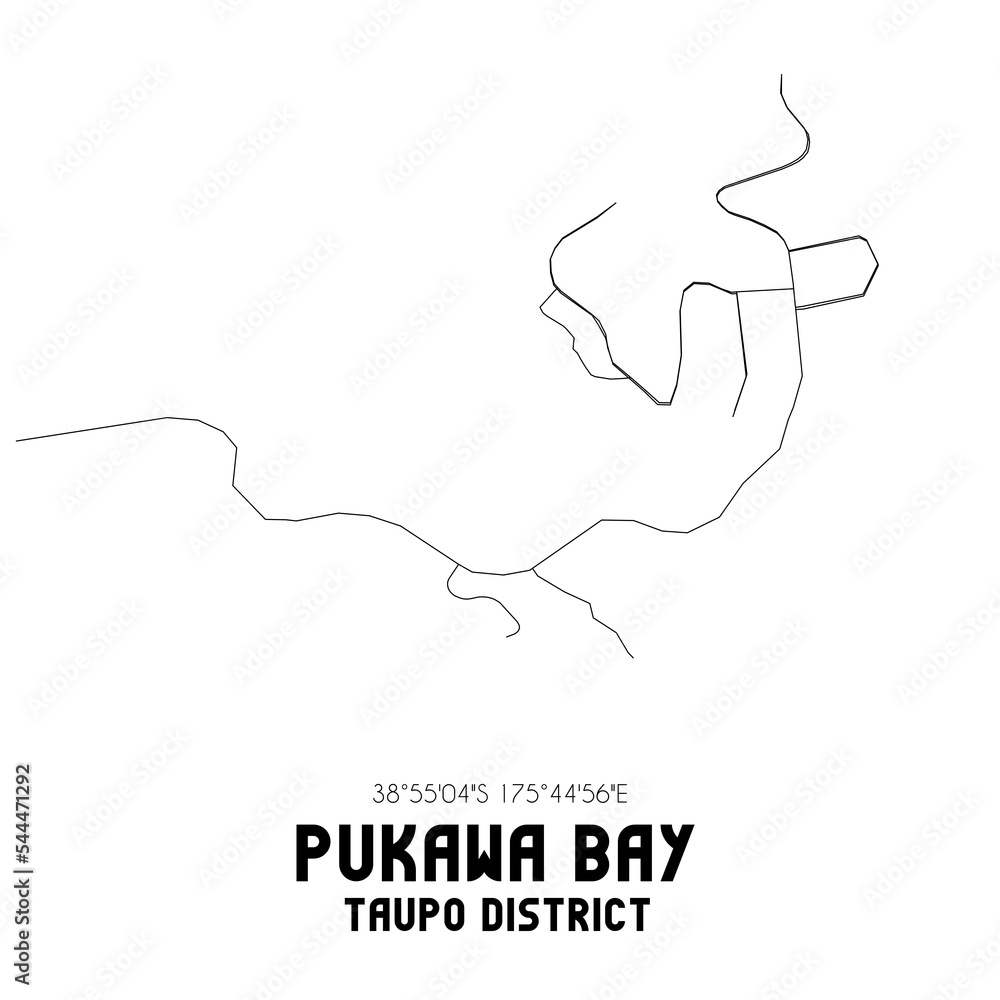 Pukawa Bay, Taupo District, New Zealand. Minimalistic road map with ...