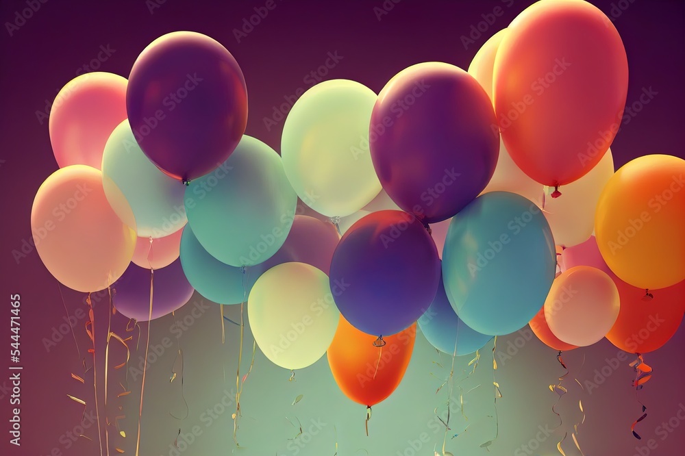 Pastel balloons on white background. 3d rendering, Birthday party ...