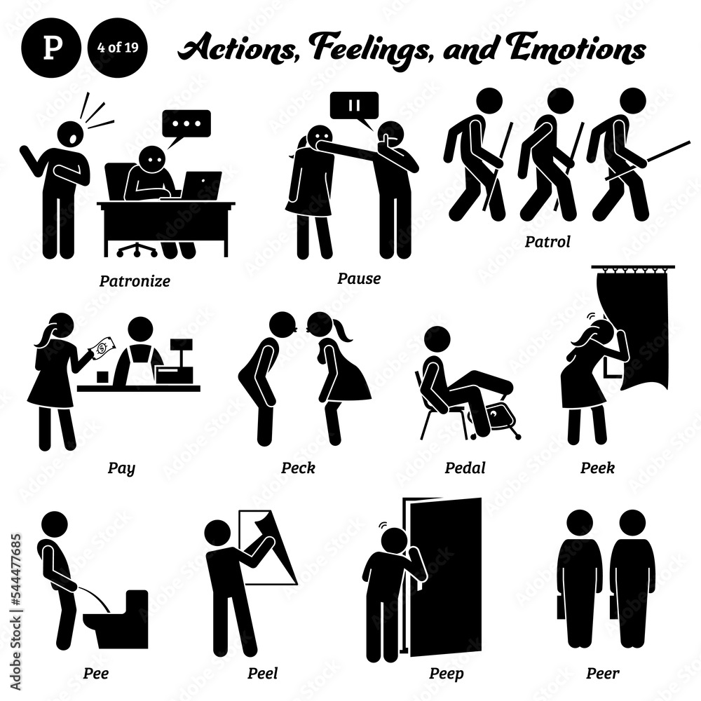 Stick figure human people man action, feelings, and emotions icons ...