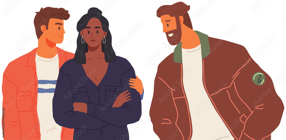 Cartoon man woman characters quarreling, arguing in anger and ...