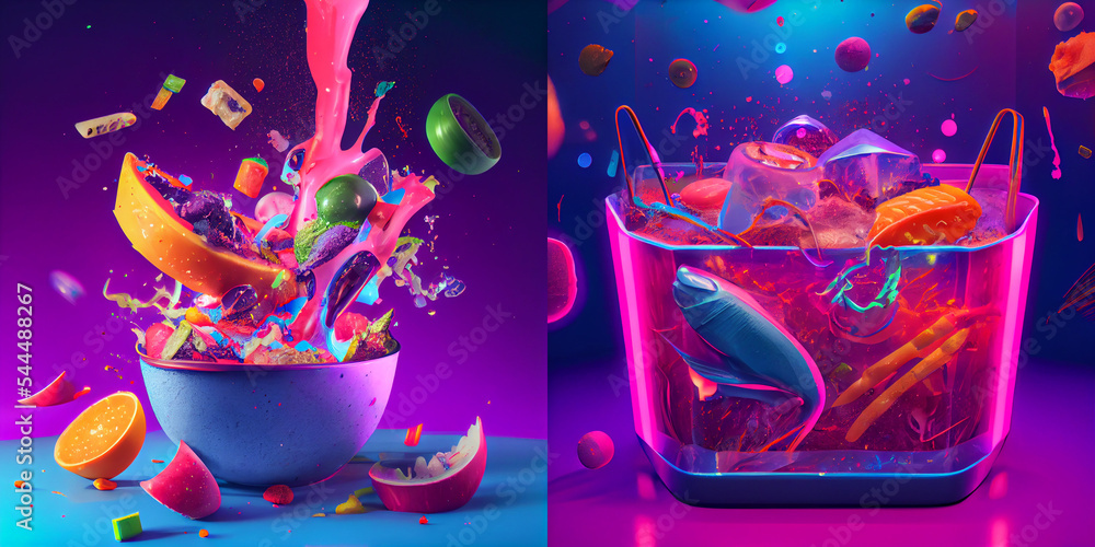 Futuristic cyberpunk food, ramen, drinks, 3d render of a symbol ...