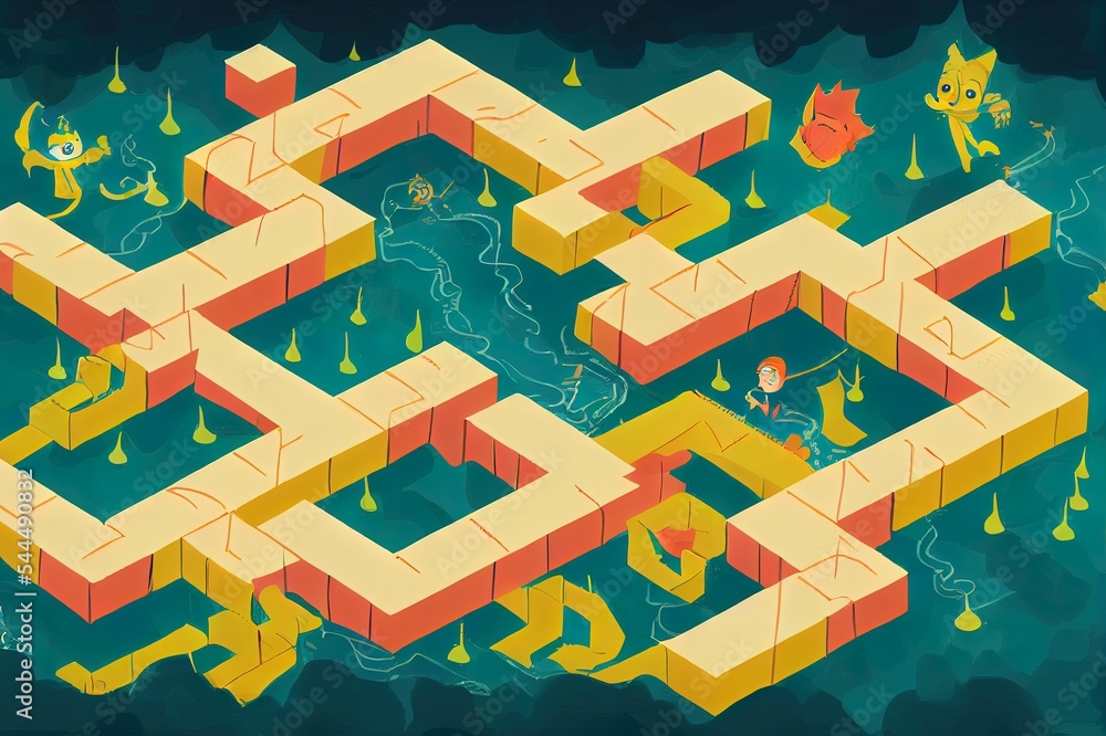 Cartoon Maze Game Education For Kids Match The Water Obstacles To Reach ...