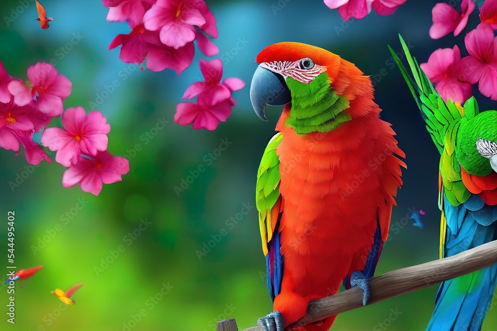 3d wallpaper parrot in the garden and colorful birds Stock Illustration ...