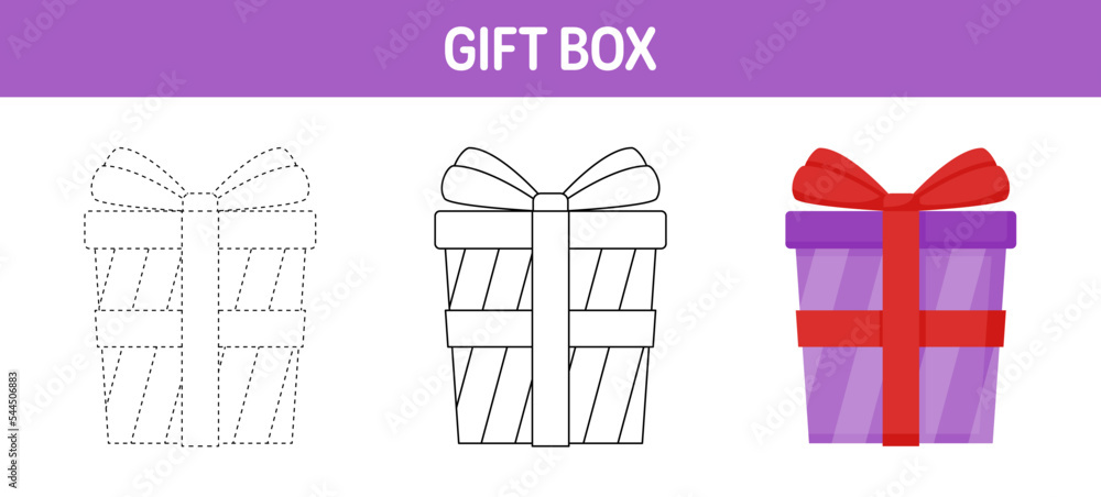 Giftbox tracing and coloring worksheet for kids Stock Vector | Adobe Stock
