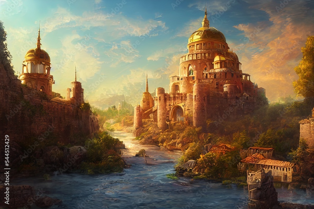 The Lost Golden City with Castle Palace and River. Concept Art ...