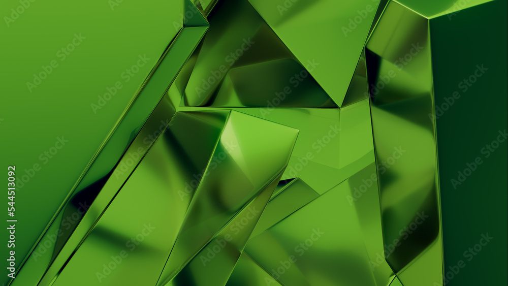Colorful Green Glass Shapes form a Trendy Luxury Wallpaper. Refractive ...