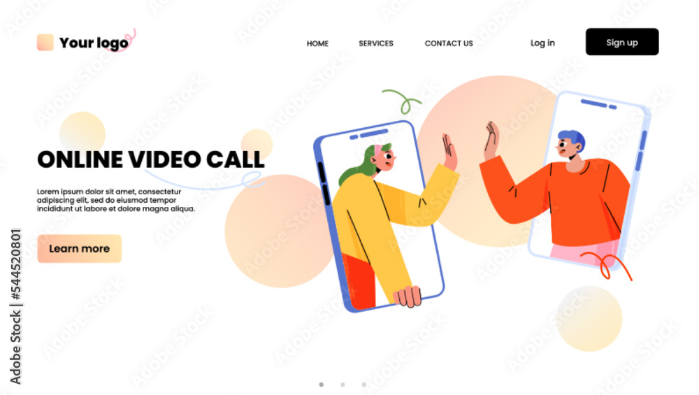 Online video call banner with man and woman on mobile phone screens ...